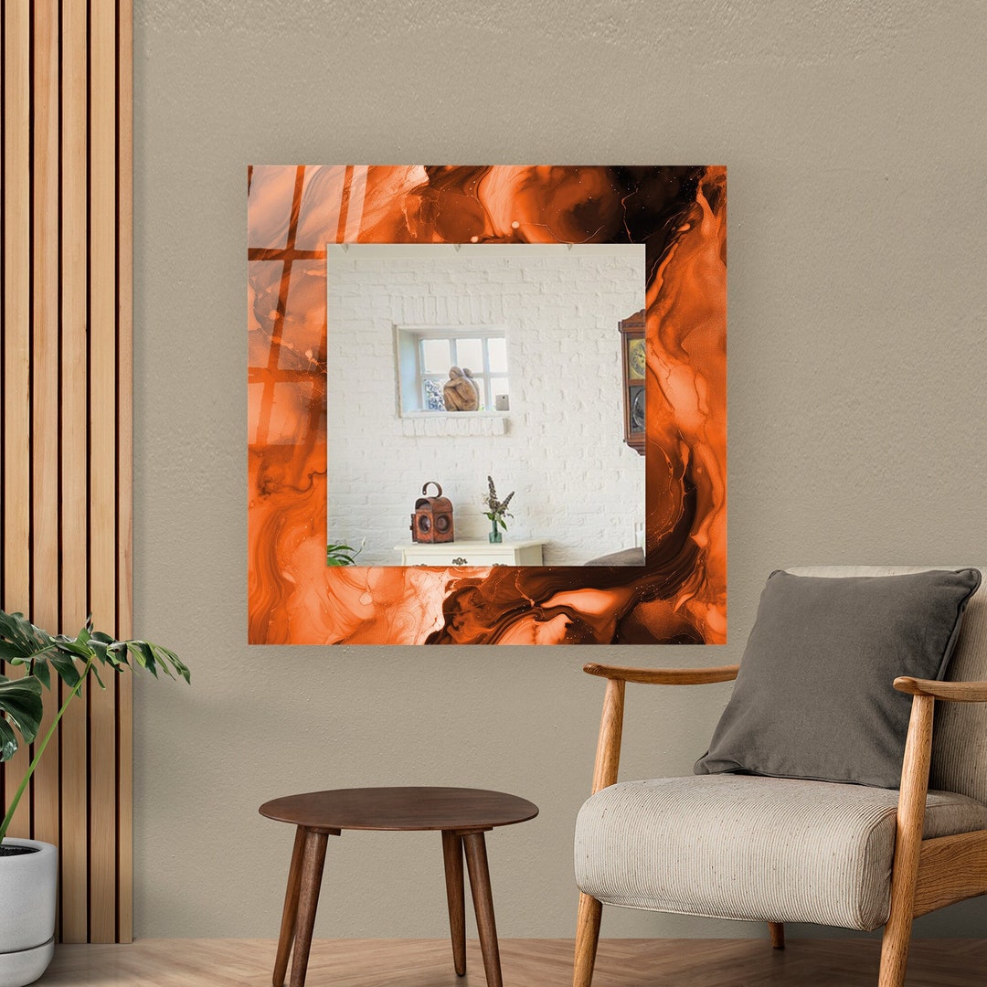 Orange Mirror Decor, Orange Bedroom Mirror, Orange Living Room Mirror ...