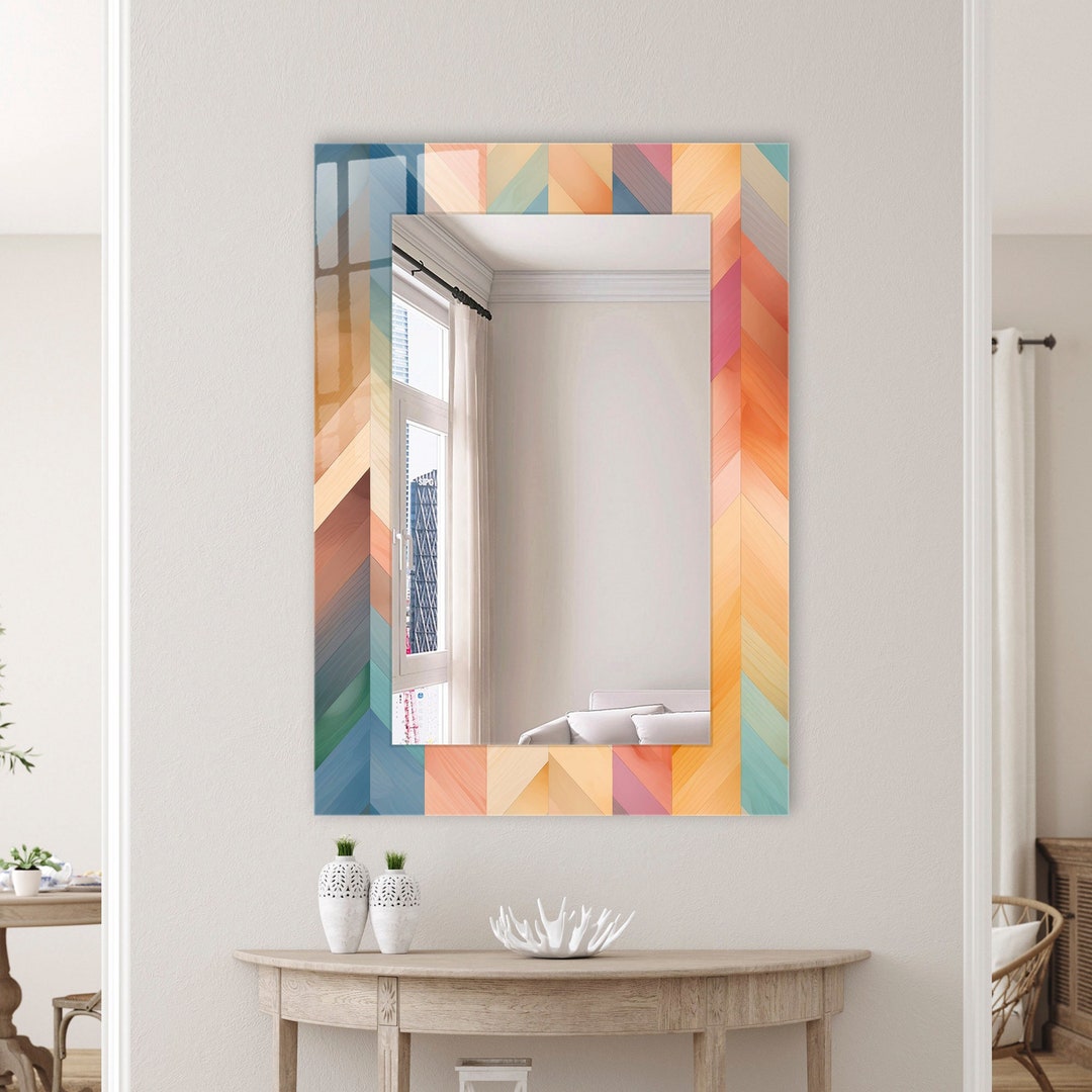 Pastel Mirror for Living Room, Round Mirror Wall Decor, Long Mirror ...