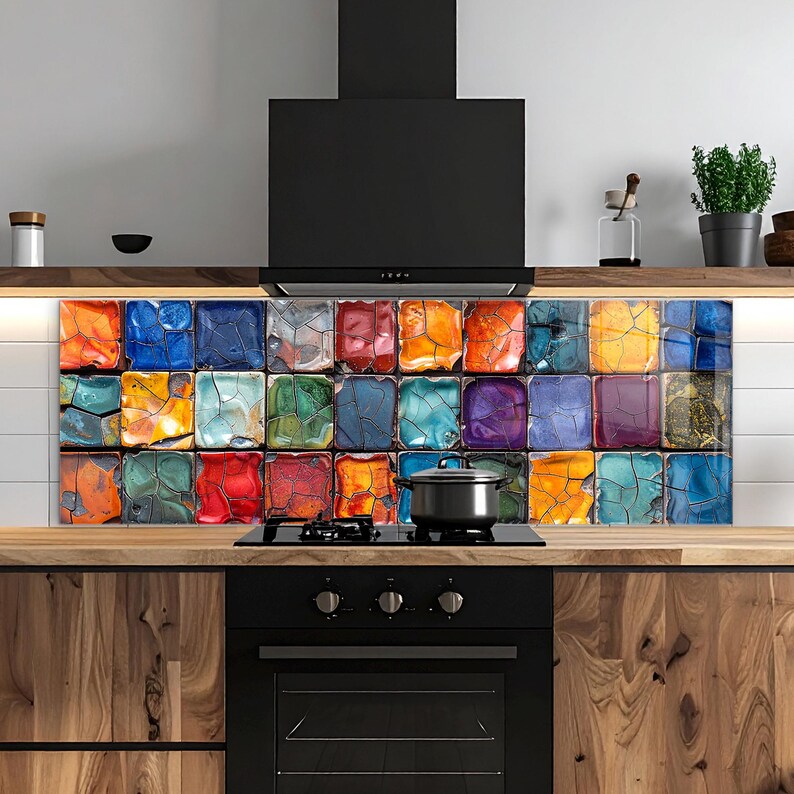 Colorful Mosaic Art Kitchen Backsplash – Multicolor Tempered Glass Wall ...