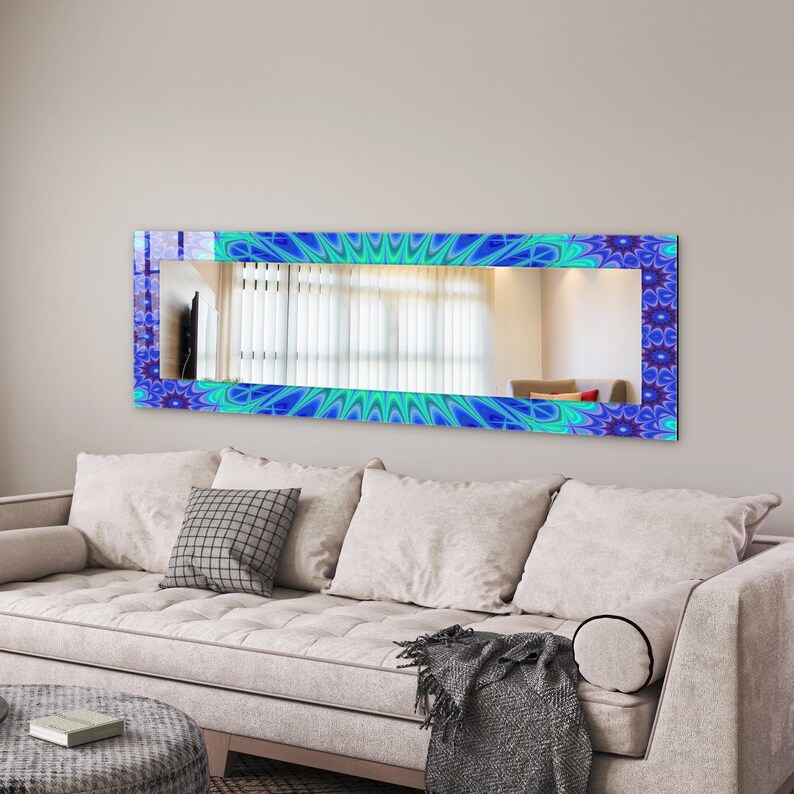 Colorful Blue Mandala Design Printed Mirror Wall Decor, Chic Mirror ...