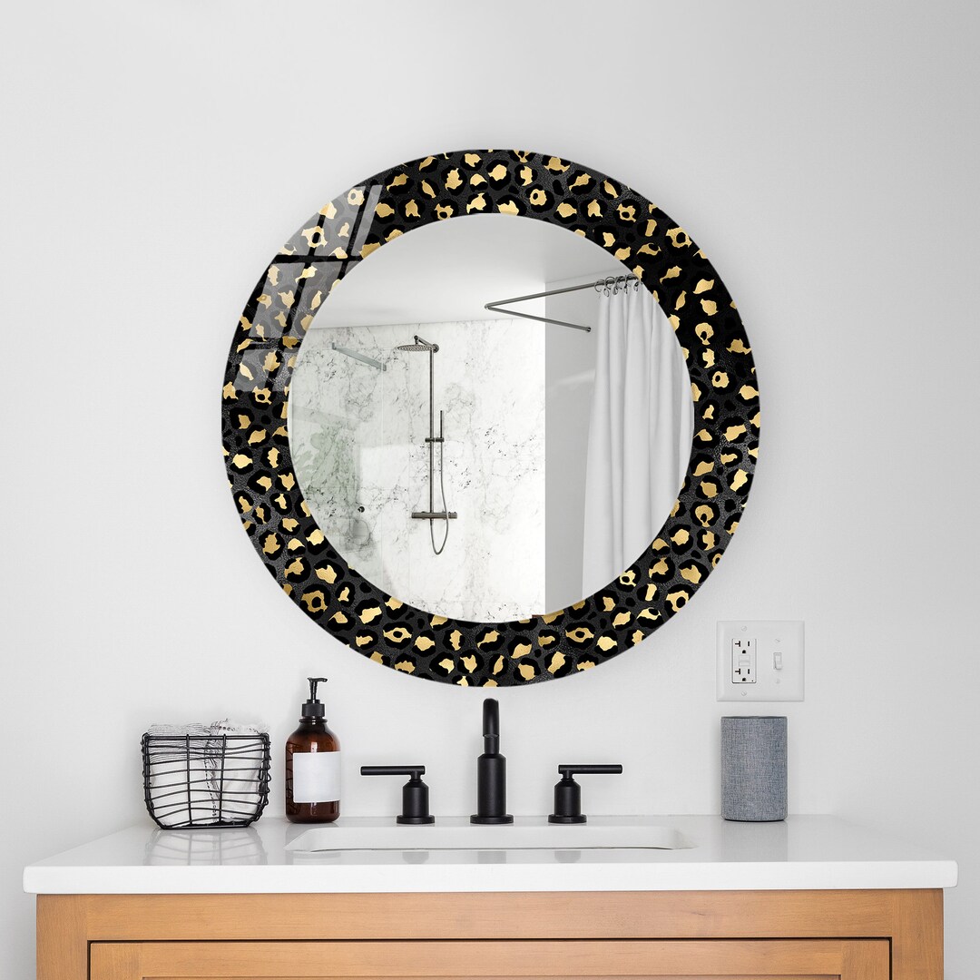 Black Leopard Design Mirror Chic Makeup Mirror With Tempered Glass and ...