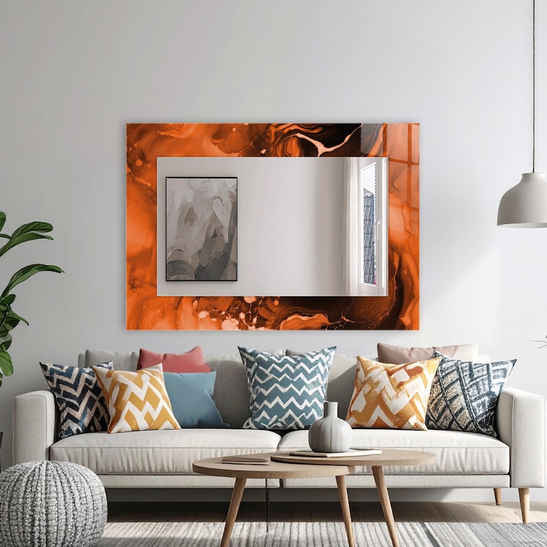 Orange Marble Rectangular Wall Mirror – Square Tempered Glass Mirror ...