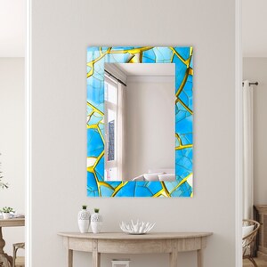 Soft Blue Design Mirror Chic Bedroom Mirror With Tempered Glass and ...