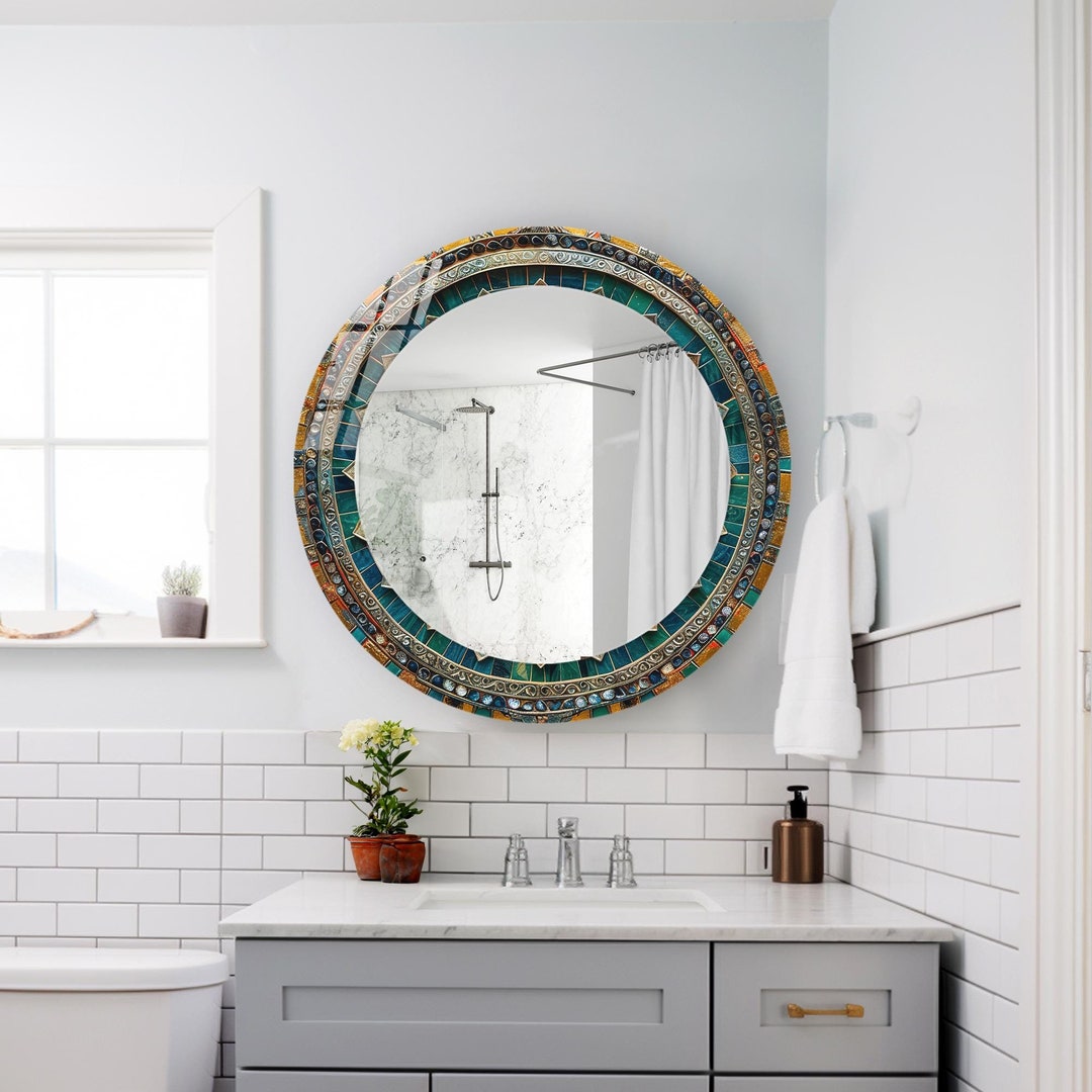 Mirror Glass Decor, Round Mirror Wall Decor, Mandala Theme Wall Art ...