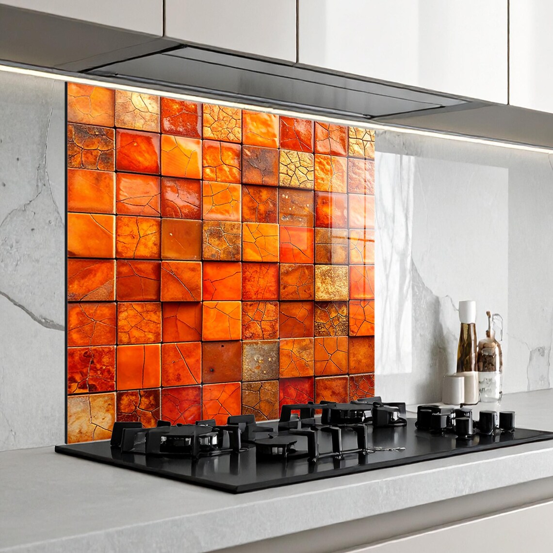 Pyramid Cube Orange Kitchen Backsplash – Tempered Glass Wall Panel With ...