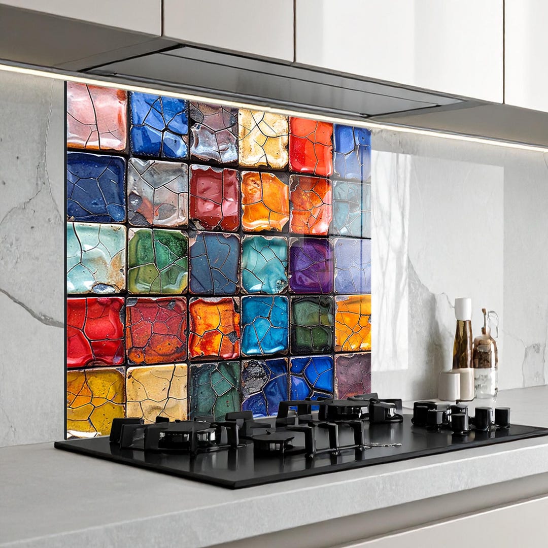 Colorful Mosaic Art Kitchen Backsplash – Multicolor Tempered Glass Wall ...