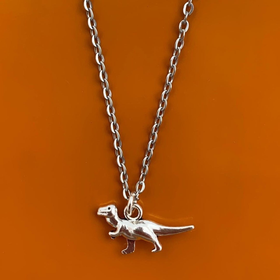 Dinosaur Necklace T-rex Silver Mens Women's Tarnish Free Chain Cute ...