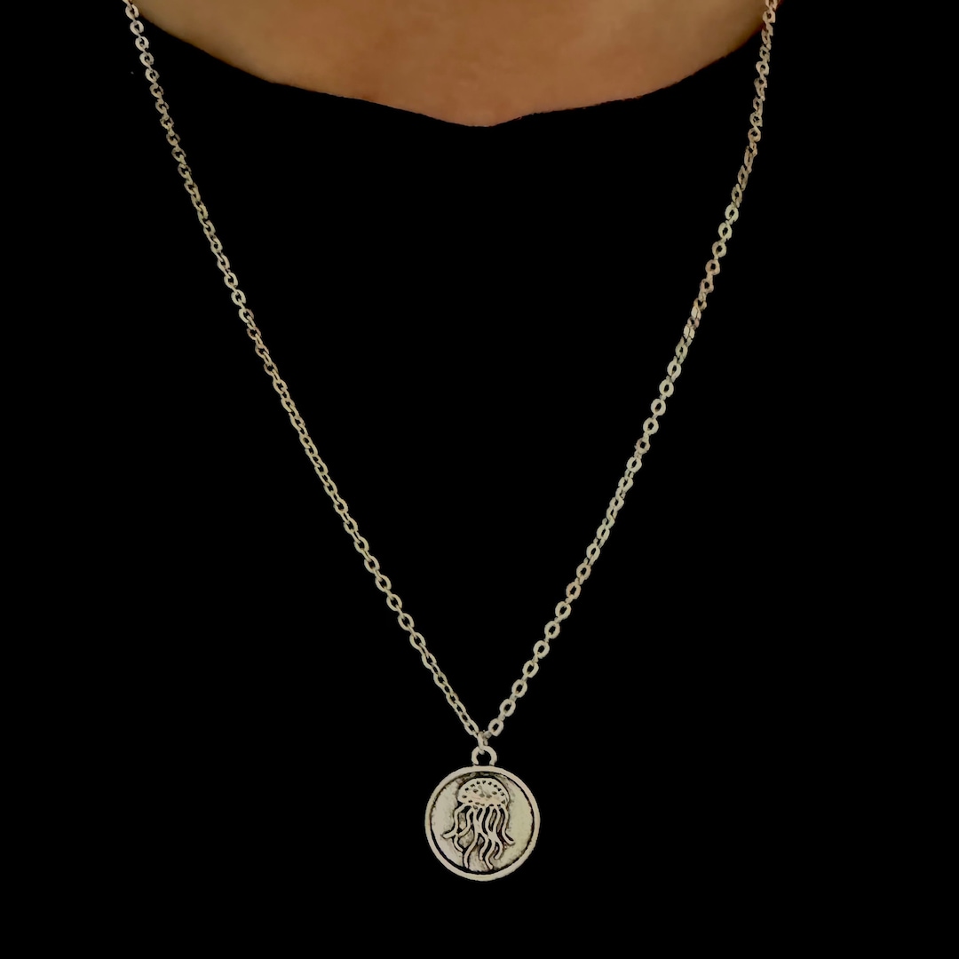 Mens Coin Necklace, Jellyfish Necklace Pendant, Mens Silver Necklace ...