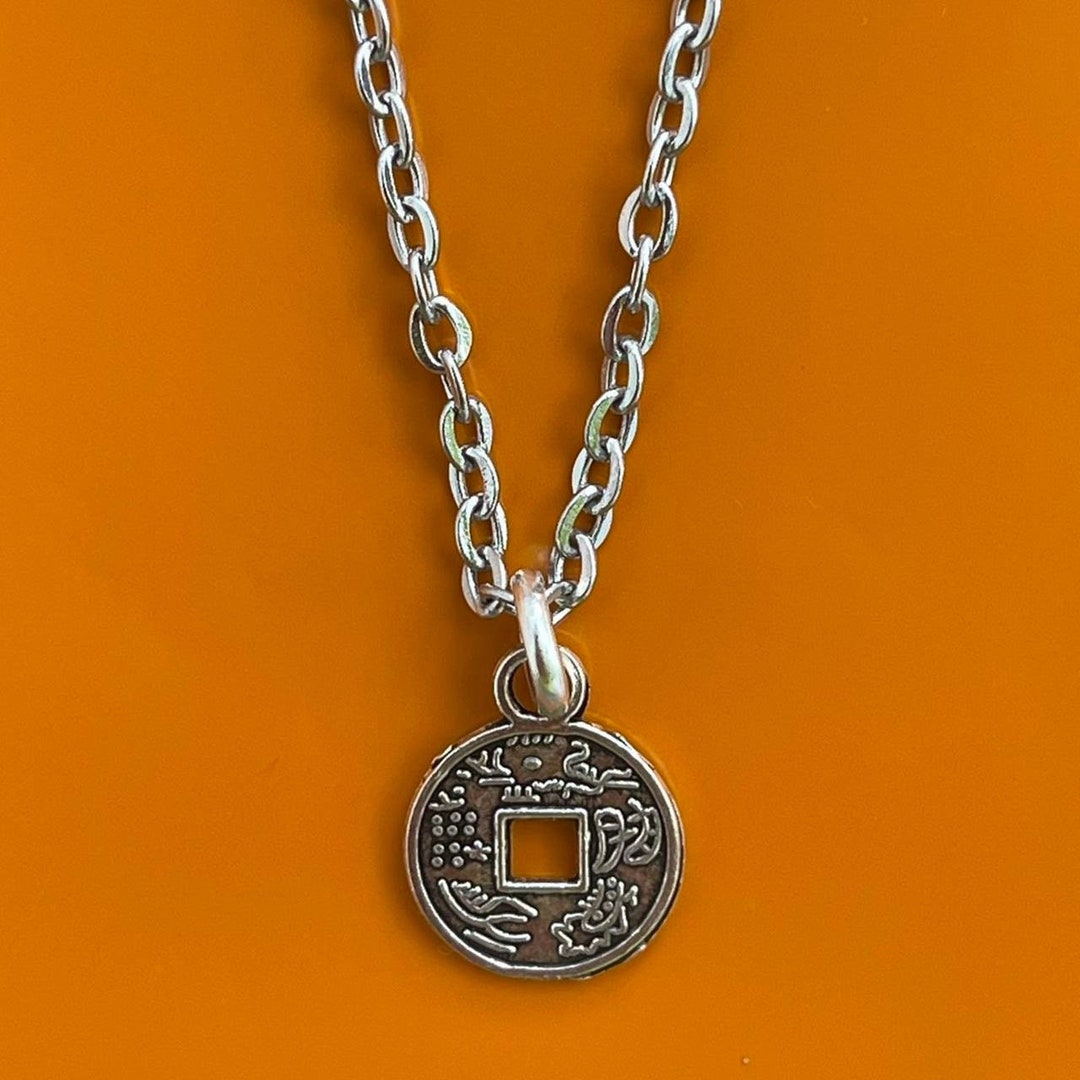 Mens Pendant Necklace • Silver Lucky Coin Charm Necklace Mens Coin ...