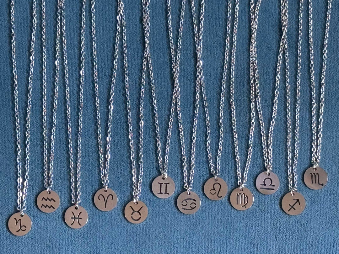 Zodiac Coin Necklace Silver, Zodiac Disc Necklace, Star Sign Pendant ...