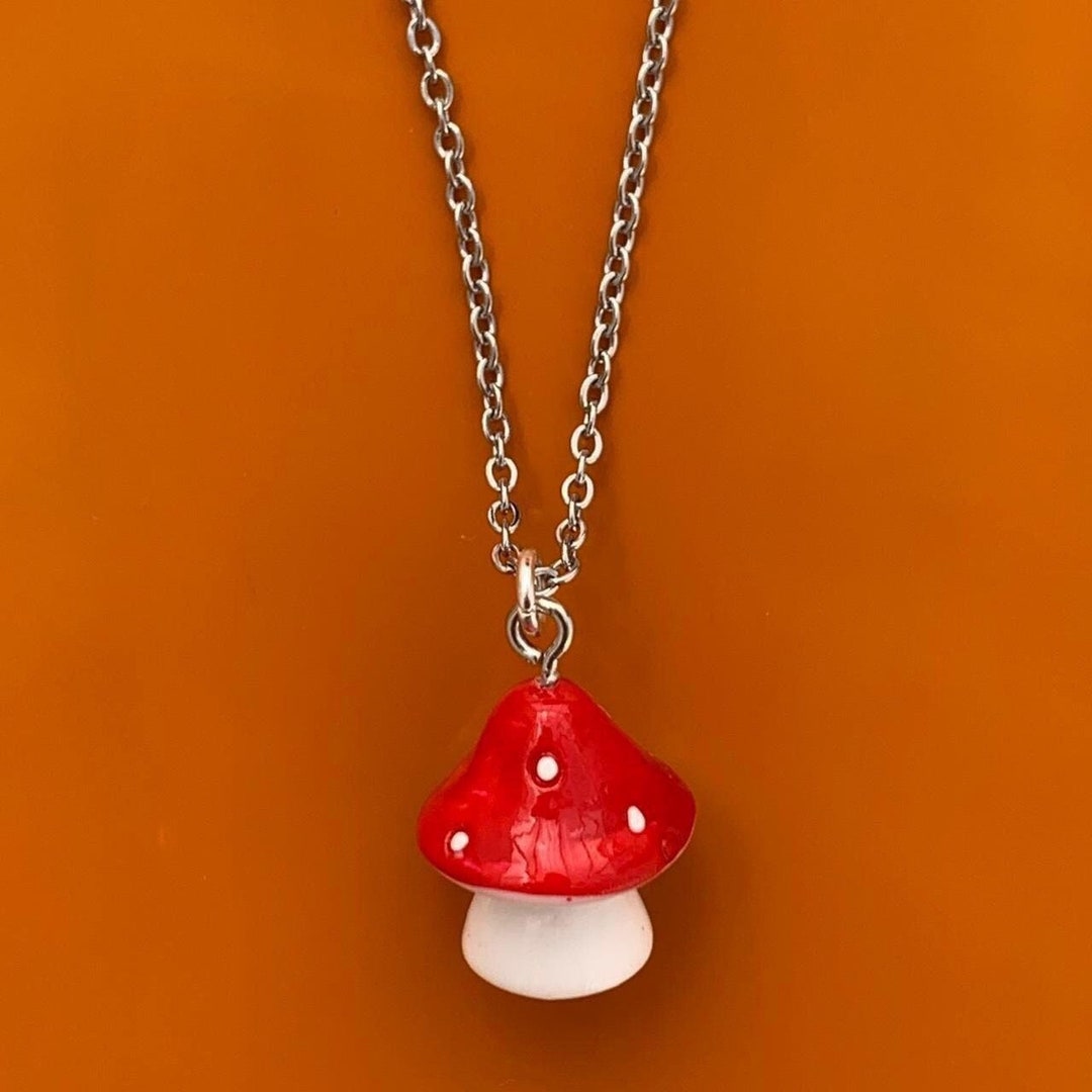 3D Mushroom Necklace Toadstool Women's Necklace Mens Chain Quirky ...