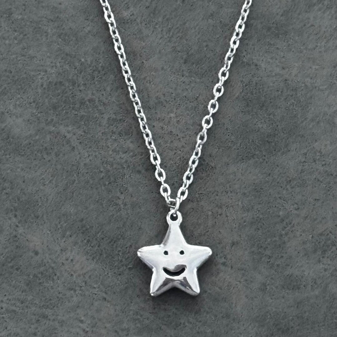 Star Necklace Silver Men, Smiling Star Pendant Necklace, Happy Silver ...