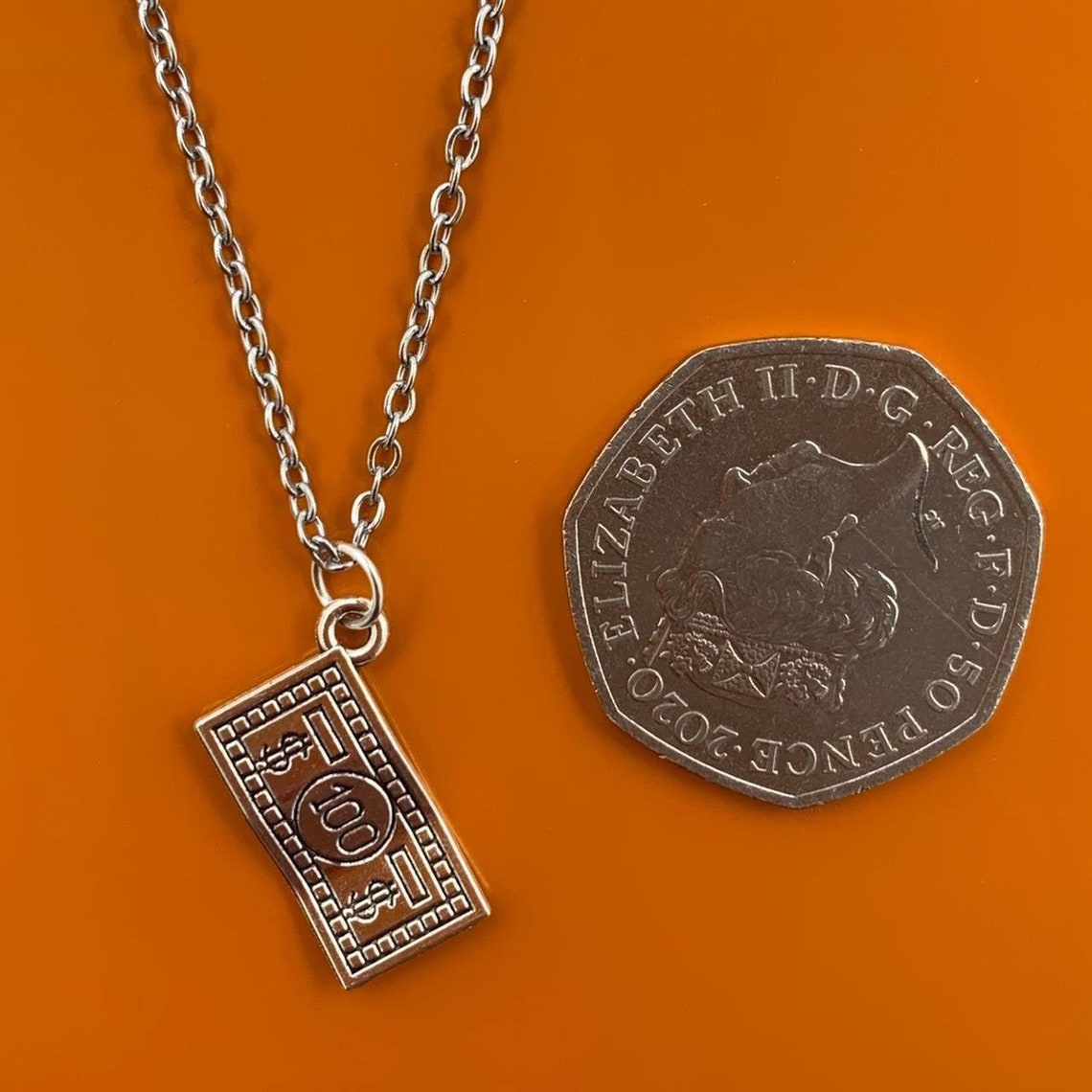100 Dollar Bill Necklace Silver Mens Silver Chain Women's Necklace ...
