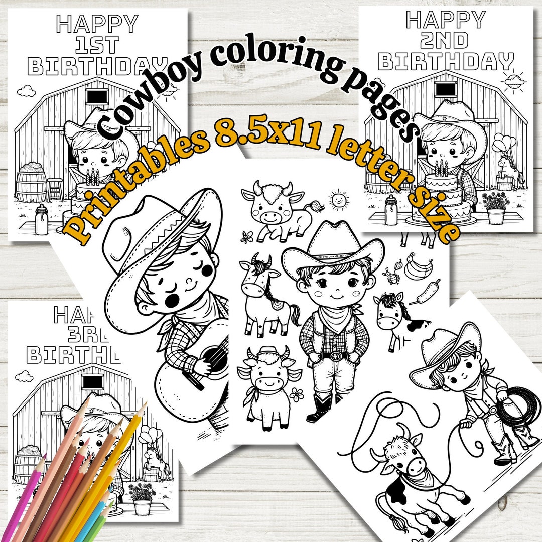Cowboy Coloring Book,kids Coloring Pages,wildwest Coloring Pages,cute ...