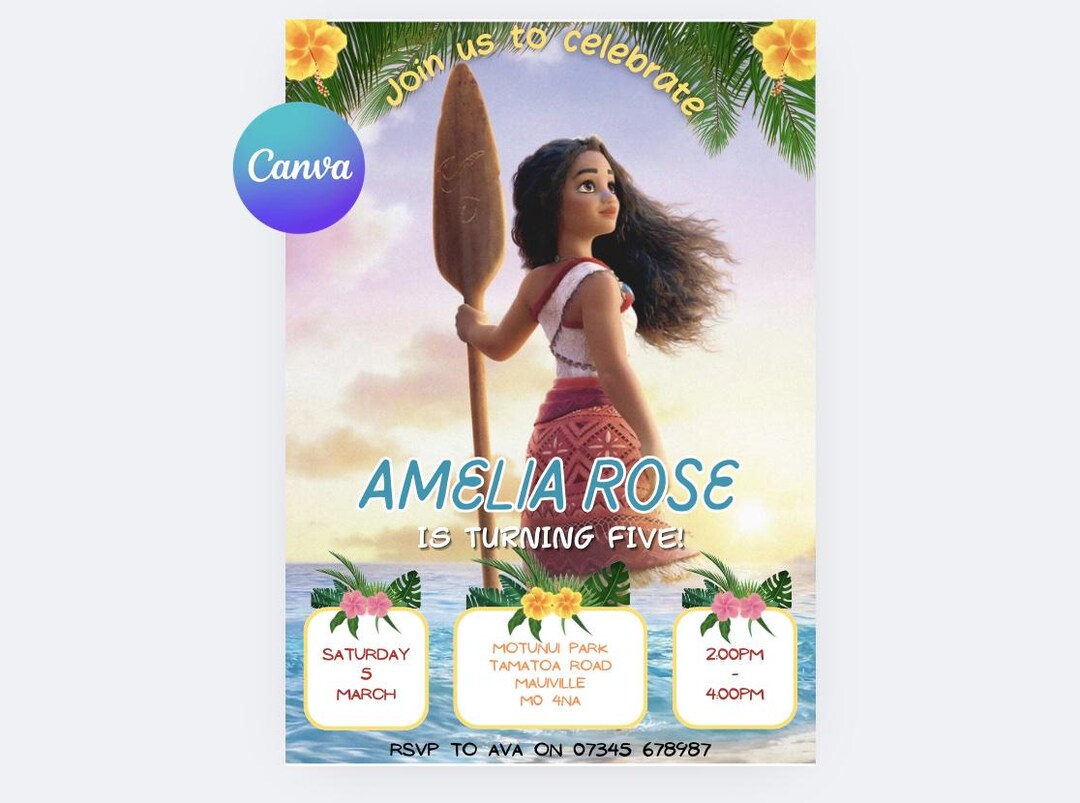 Moana Birthday Invitation Template: Editable Party Invite (digital ...