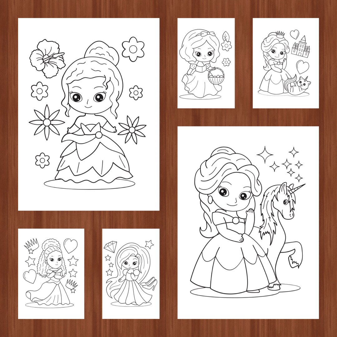 25 Princess Coloring Pages for Kids - Etsy