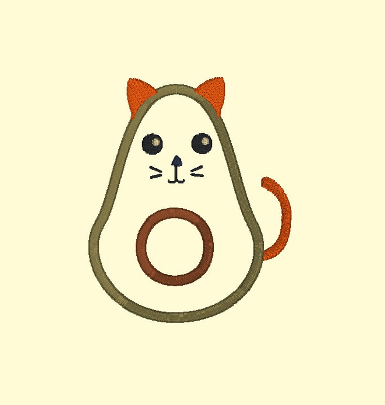 Avocado Cat Applique Machine Embroidery Design Cute Cat Cute Avocado ...