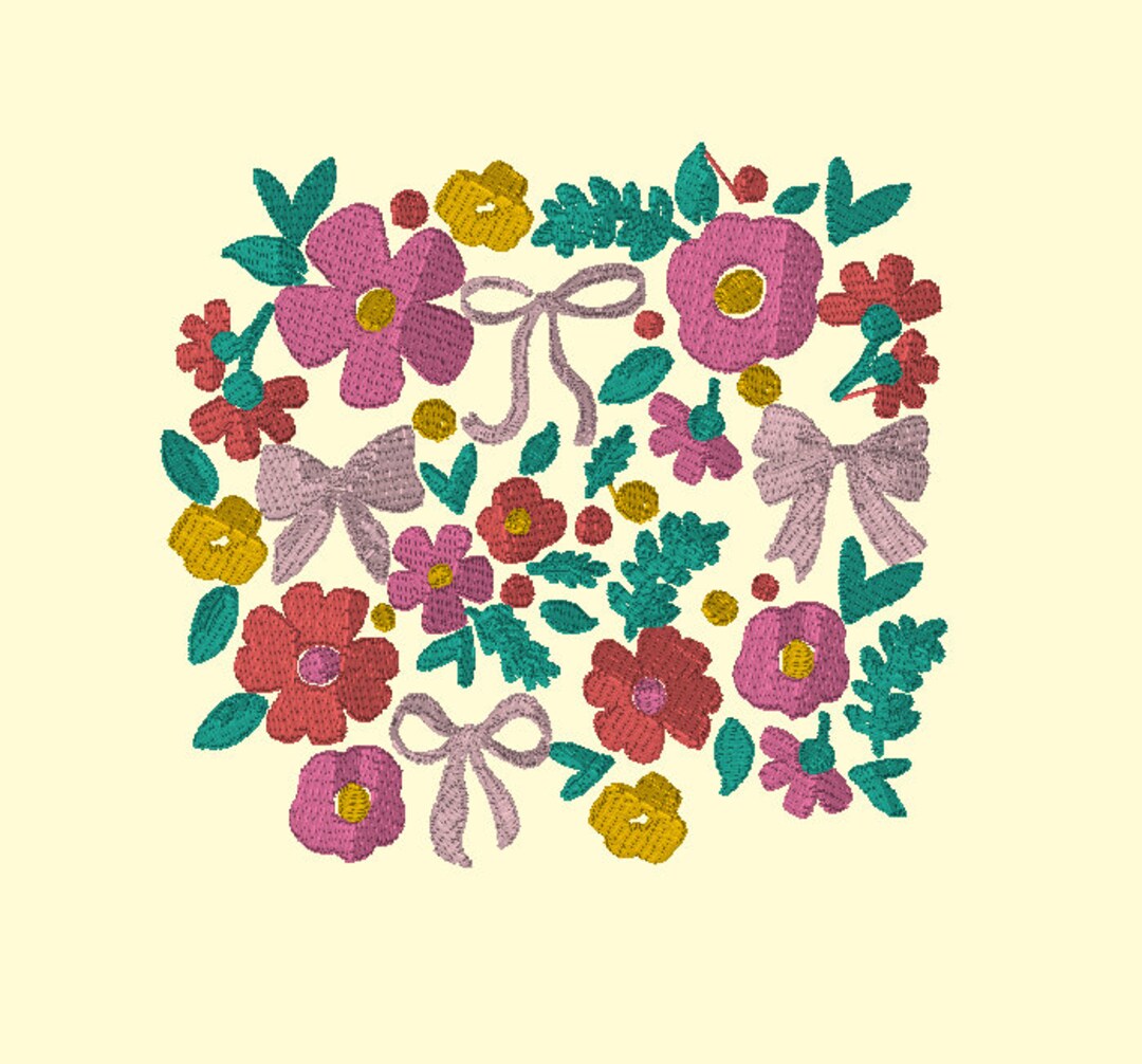 Flower Bow Machine Embroidered Design Flower Embroidery Design Bow ...