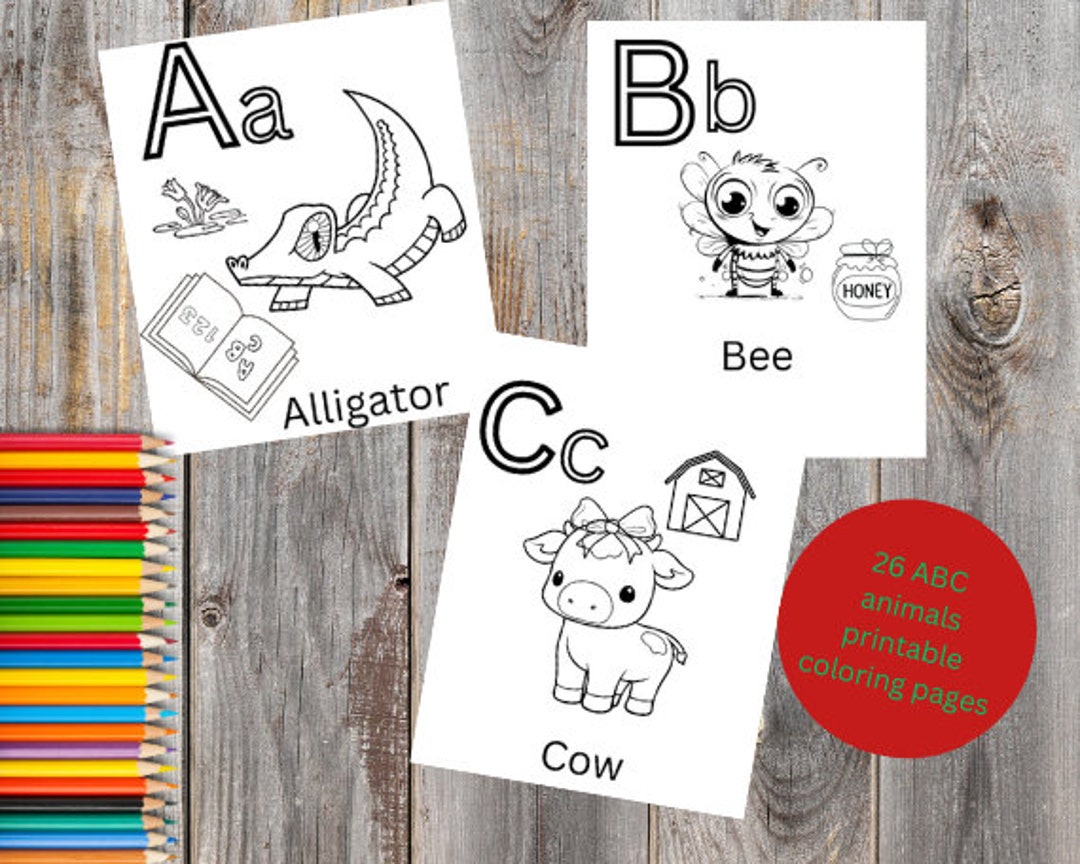 Alphabet & Animals Printable Coloring Pages - Etsy