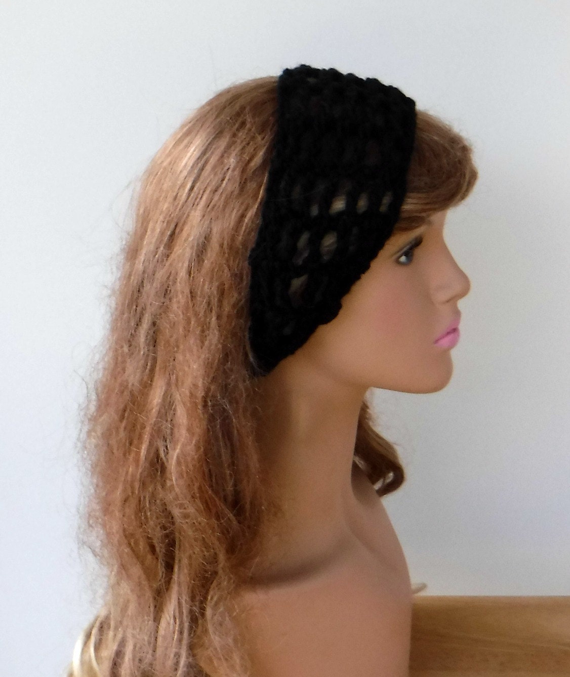 Black Dread Headband Dreadband Head Hair Band Wrap Scarf Hippie Crochet ...