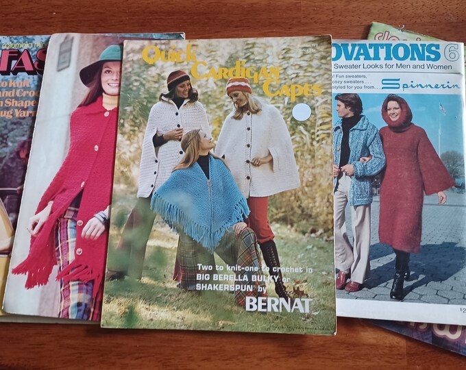 Knitting Lot of 7 Vintage 1960s 1970s Knit Sweater Ponchos Patterns ...