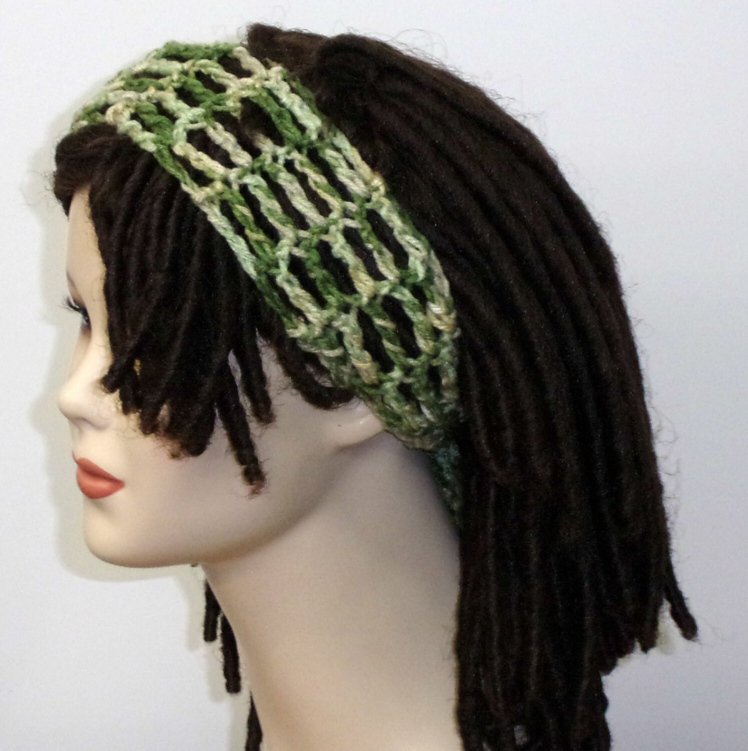 Crochet Head Band Women/green Tones Dread Headband Dreadband - Etsy
