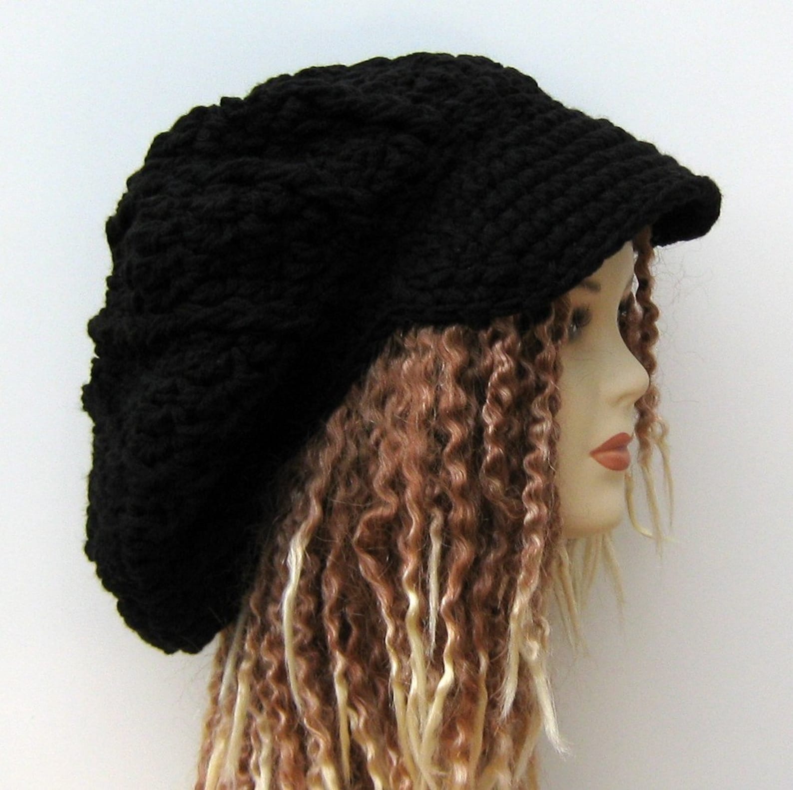 Oversized Dreadlocks Cap Visor Dread Tam Hat Hippie Slouchy Newsboy Cap ...