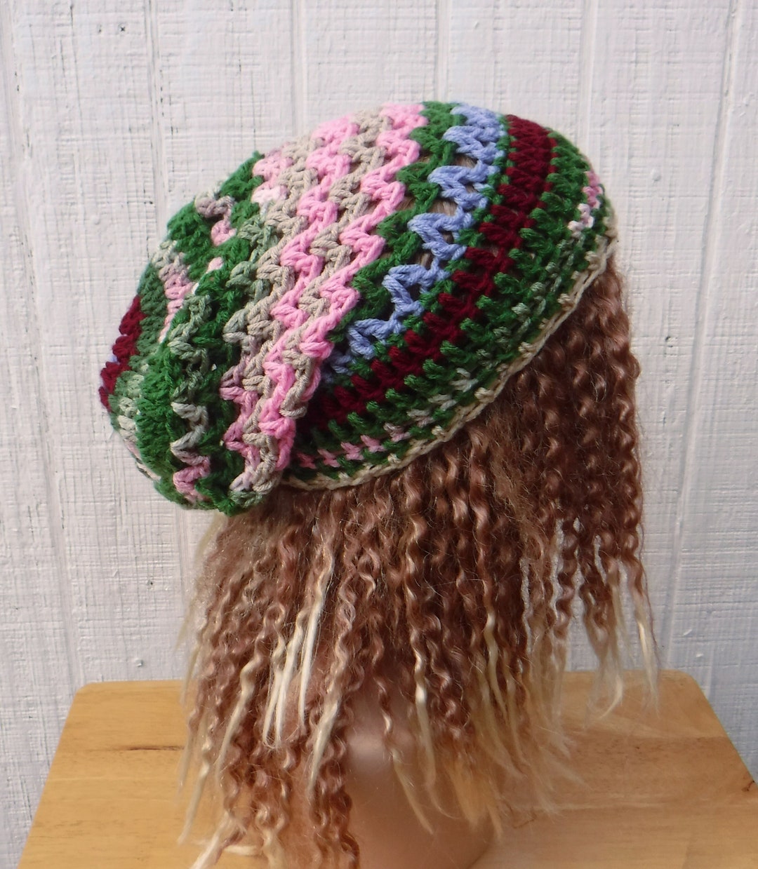 OOAK Retro Hippie Slouchy Beanie Women/patchwork Smaller Dread Tam Hat ...