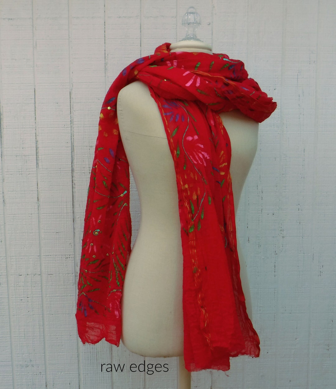 B Quality Red Cotton Indian Dupatta Scarf/very Long Wide Vintage Scarf ...