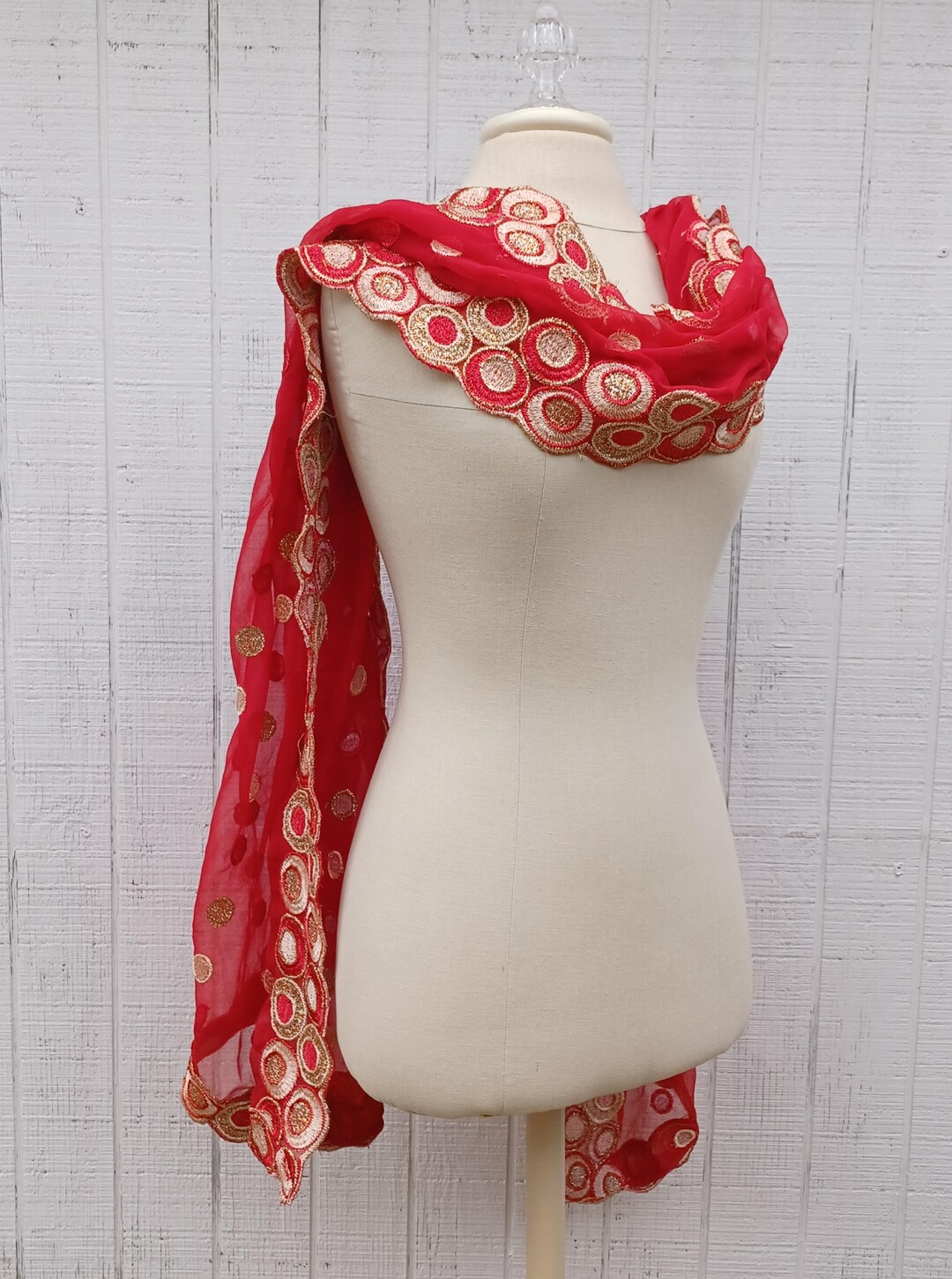 Red Embroidery Indian Dupatta Scarf Women/large Wide Vintage Scarf ...