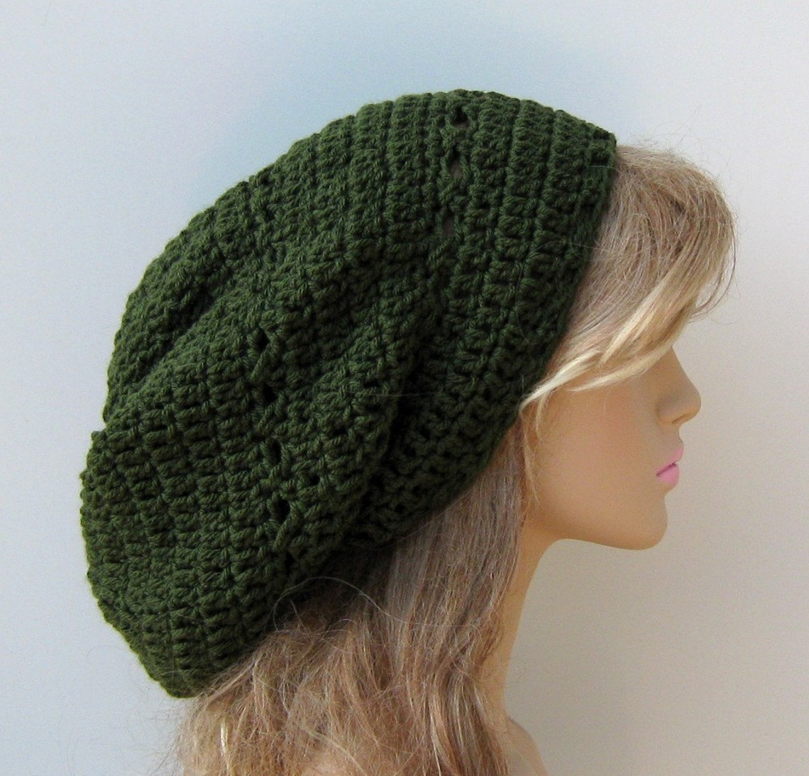 Olive Long Slouchy Beanie, Green Snood Hippie Dreadlock Tam, Dread Tam ...