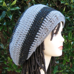 Gray Black Slouch Hat, Wide Beret Dread Tam Hat, Hippie Slouch Beanie ...