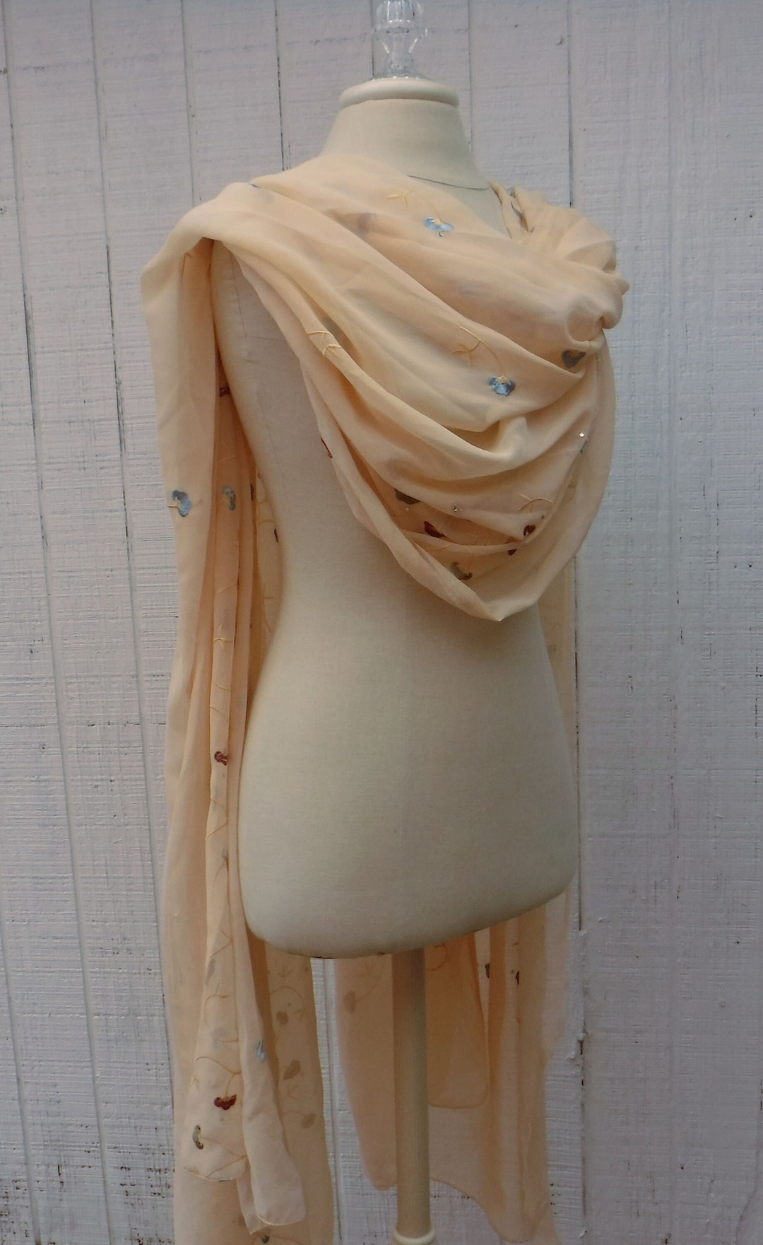 Peach Indian Dupatta Scarf Women/large Wide Vintage India Scarf/bright ...