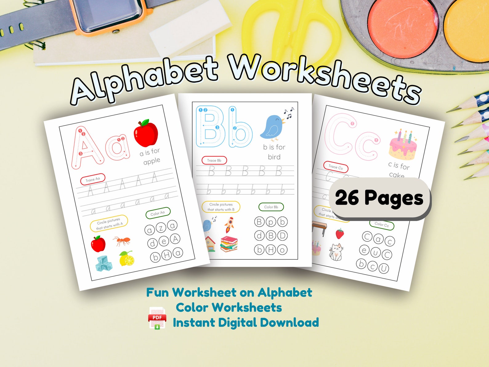 Alphabet 26 Letters Worksheets ABC Tracing Practice Worksheet Preschool ...