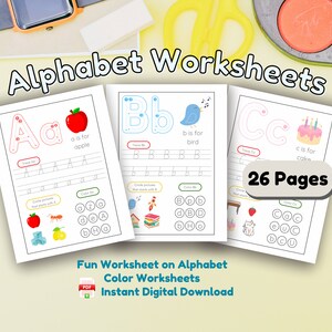 Alphabet 26 Letters Worksheets ABC Tracing Practice Worksheet Preschool ...