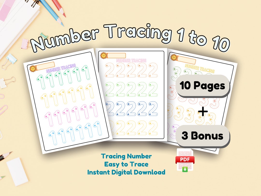 Tracing Numbers 1- 10 Worksheets Printable Number Tracing Handwriting ...