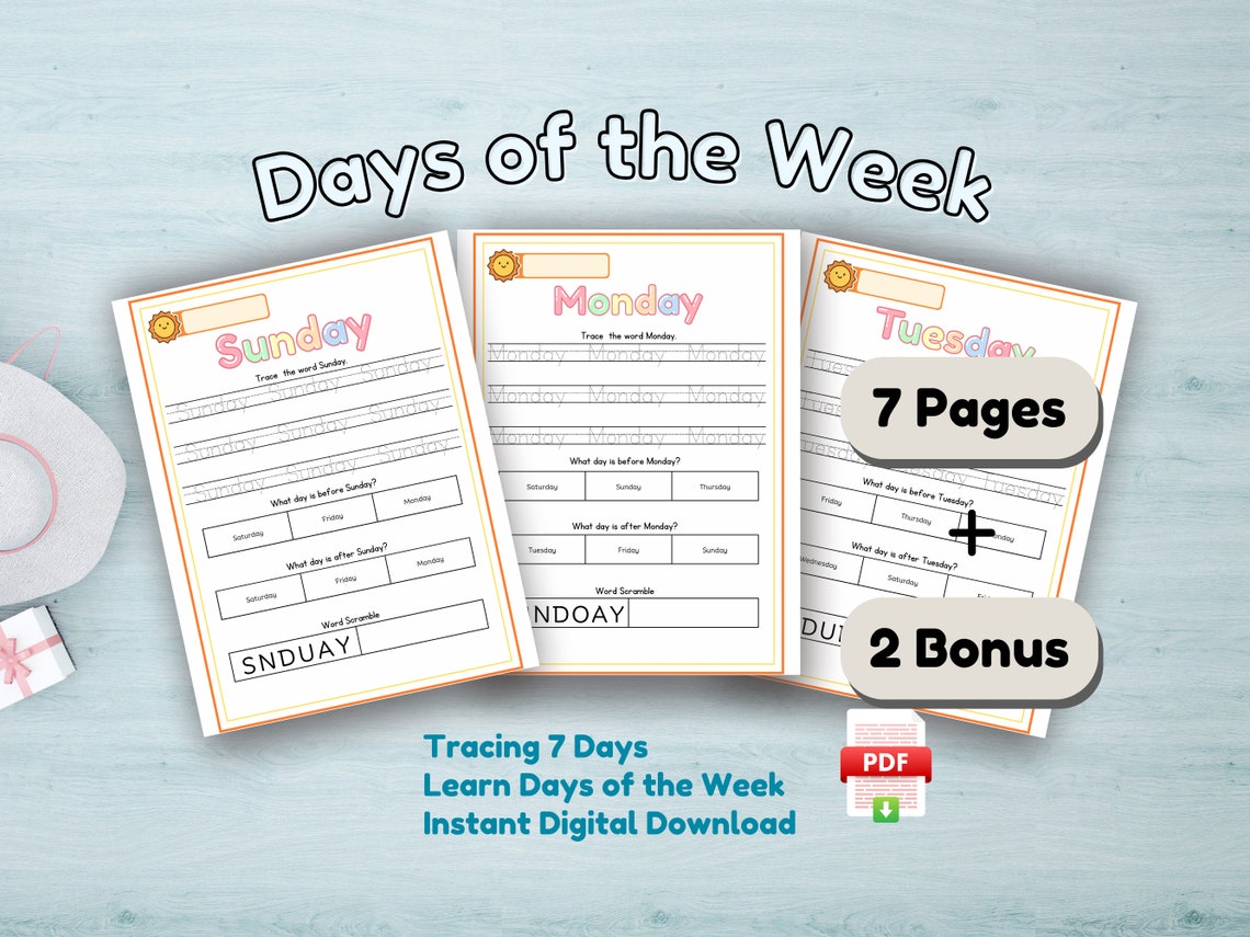 7 Days of the Week Tracing Worksheet Handwriting Practice 7 Days of the ...