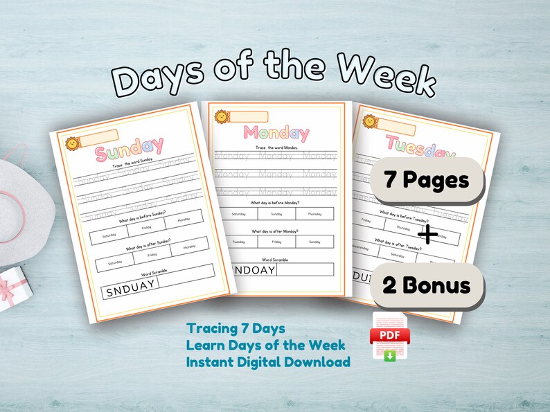 7 Days of the Week Tracing Worksheet Handwriting Practice 7 Days of the ...