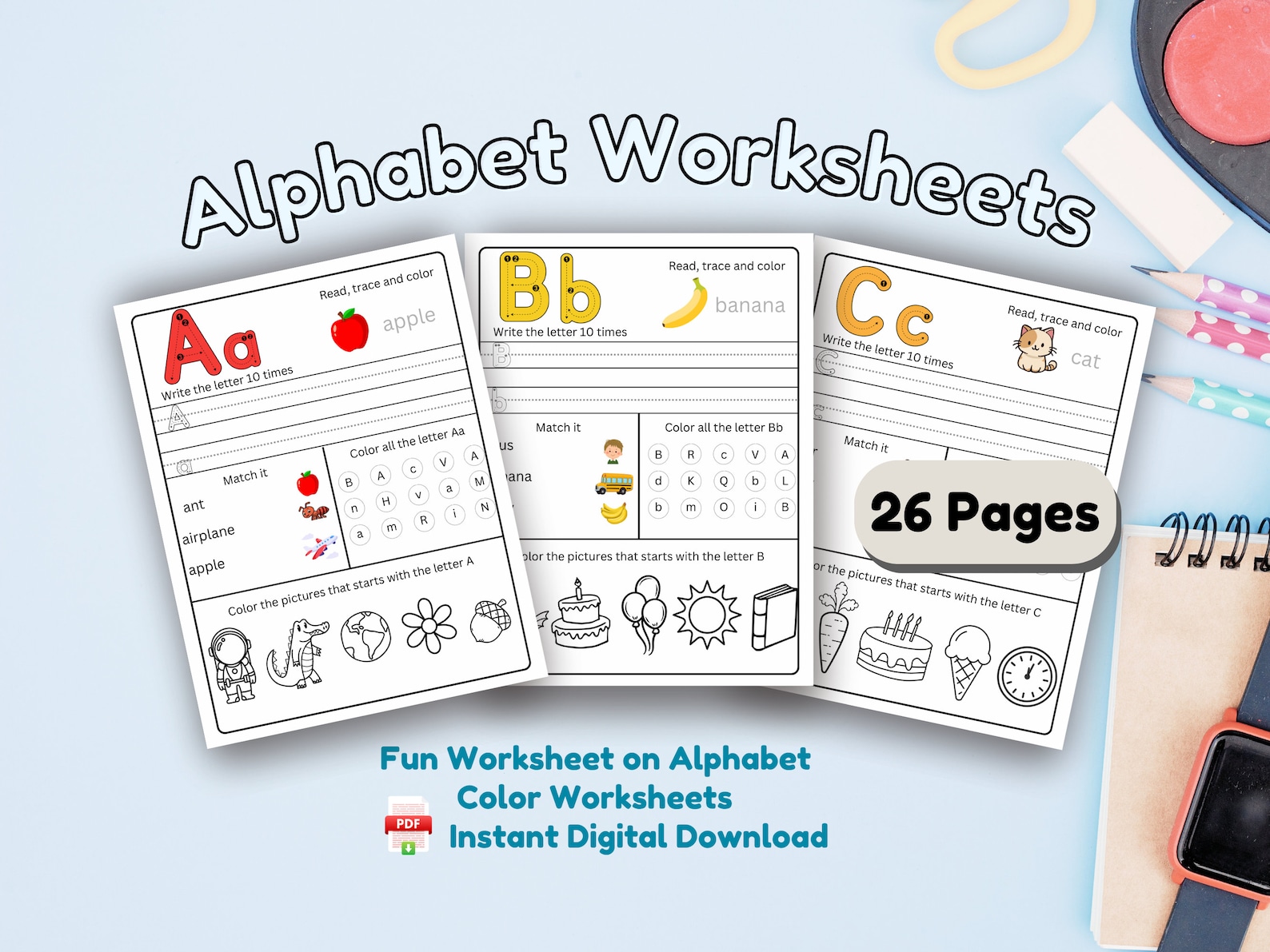 26 Uppercase Lowercase Alphabet Worksheet Learn ABC Tracing Worksheet ...