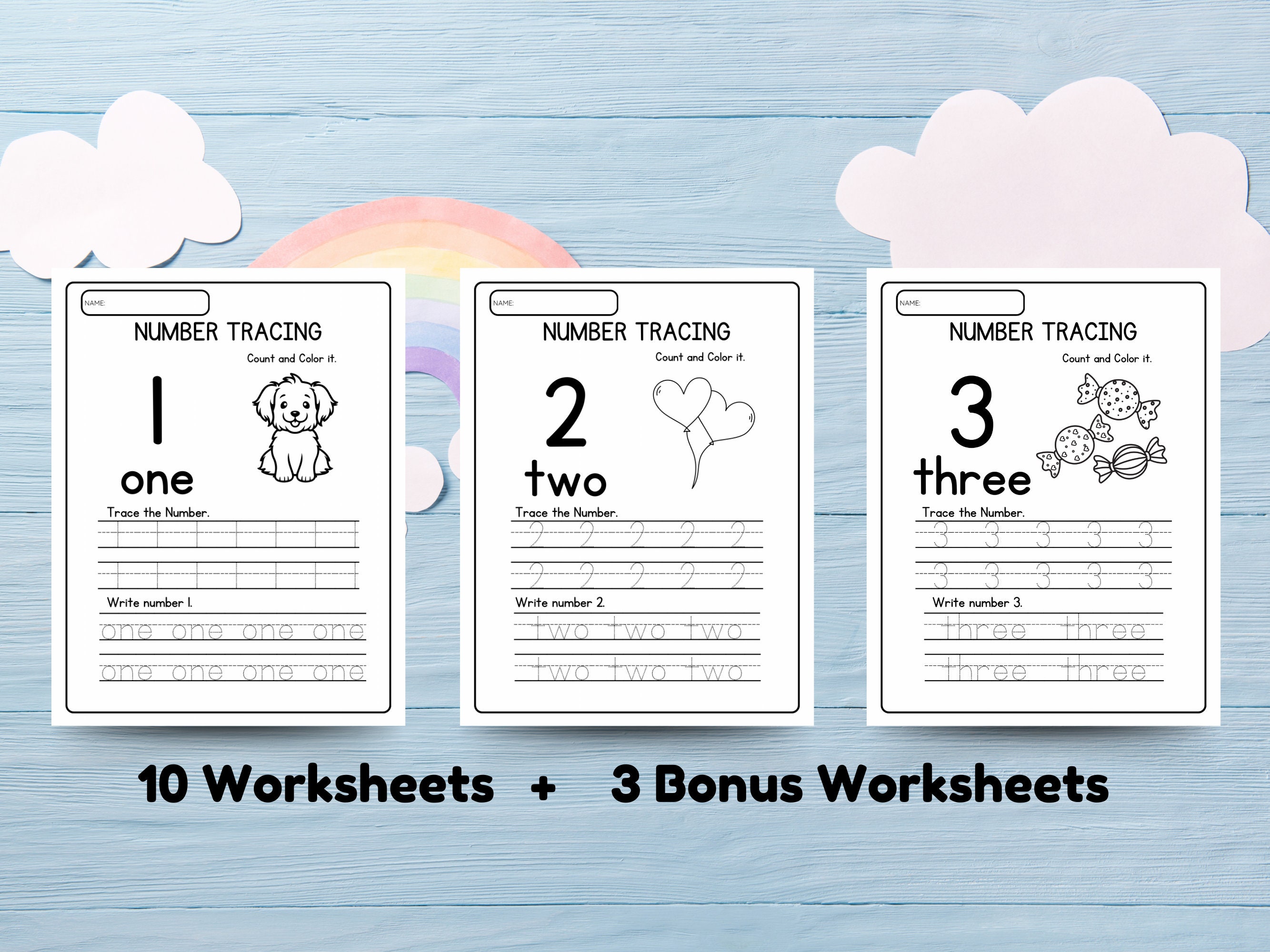 1 to 10 Number Worksheets Printable Number Counting Traceable Practice ...