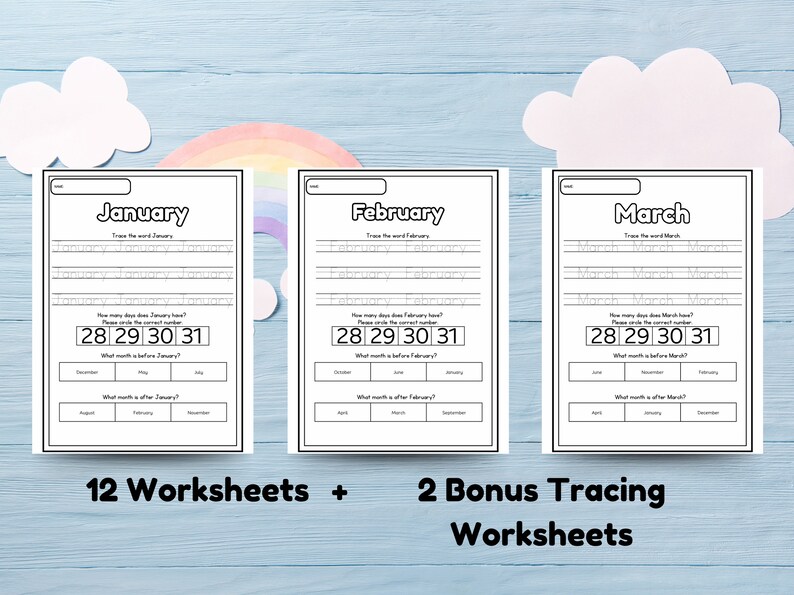 12 Months of the Year Worksheets Printable Months Tracing Worksheets ...