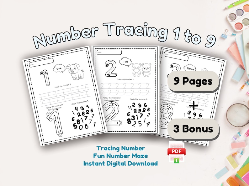 Number Tracing Worksheets for Kids Handwriting Practice for Preschool ...