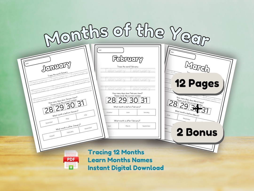 12 Months of the Year Worksheets Printable Months Tracing Worksheets ...