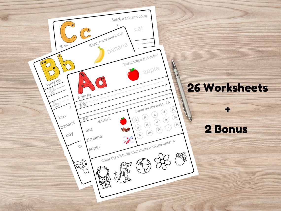 26 Uppercase Lowercase Alphabet Worksheet Learn ABC Tracing Worksheet ...