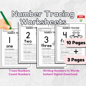 1 to 10 Number Worksheets Printable Number Counting Traceable Practice ...