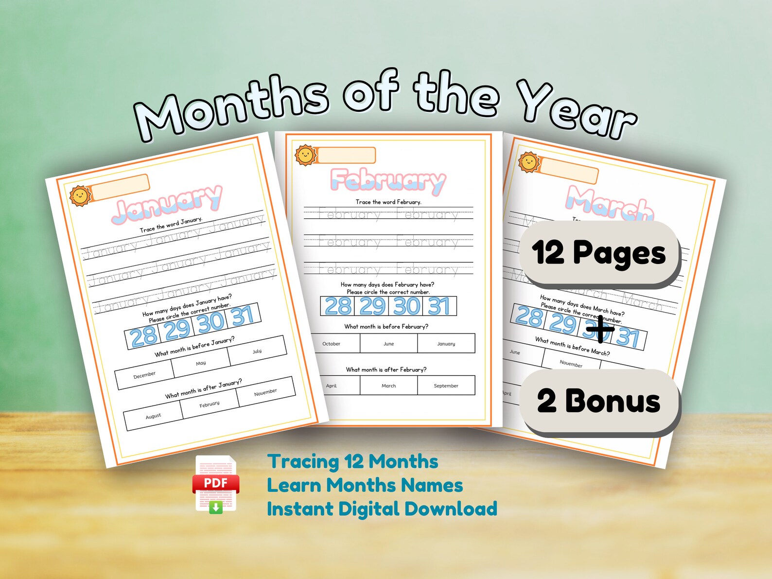 12 Months of the Year Worksheets Printable Months Tracing Worksheets ...