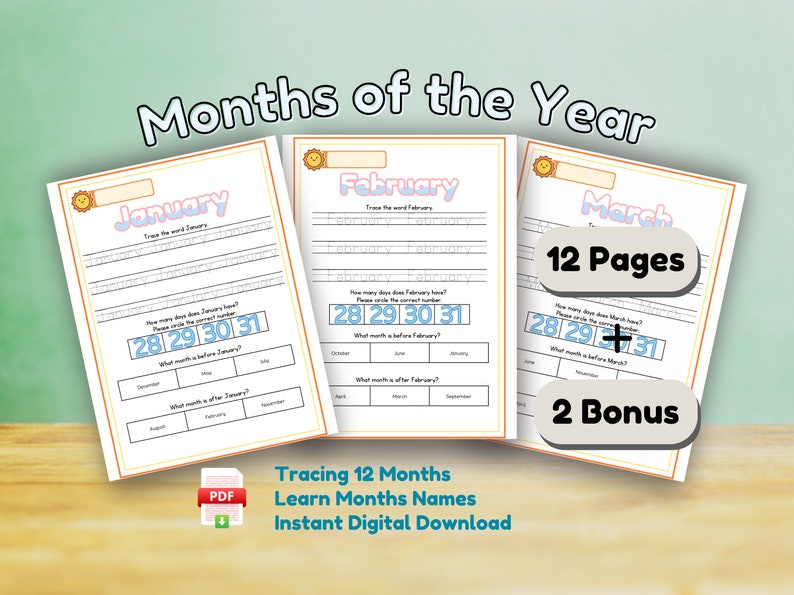 12 Months of the Year Worksheets Printable Months Tracing Worksheets ...