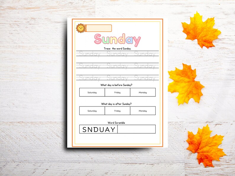 7 Days of the Week Tracing Worksheet Handwriting Practice 7 Days of the ...
