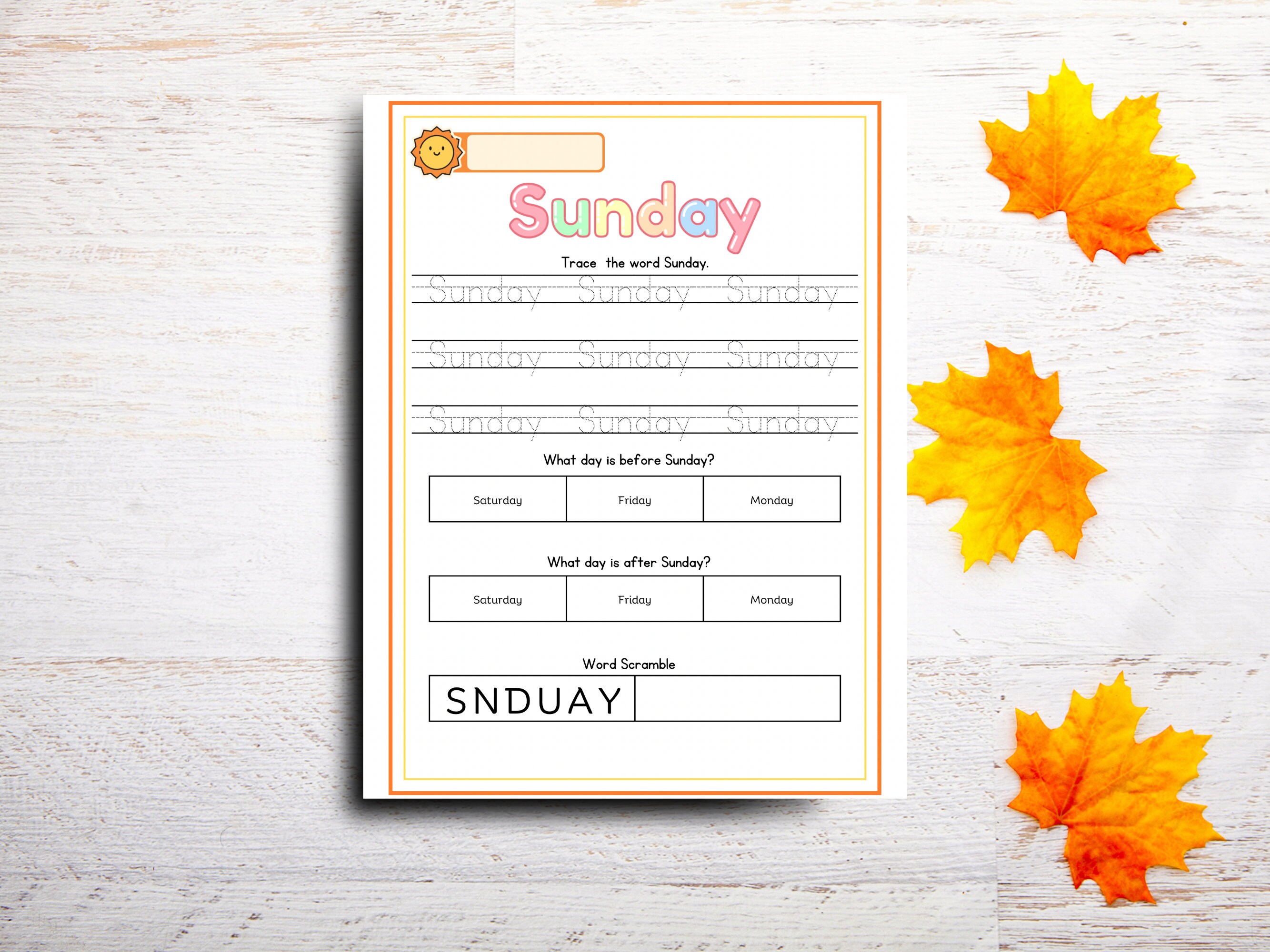 7 Days of the Week Tracing Worksheet Handwriting Practice 7 Days of the ...