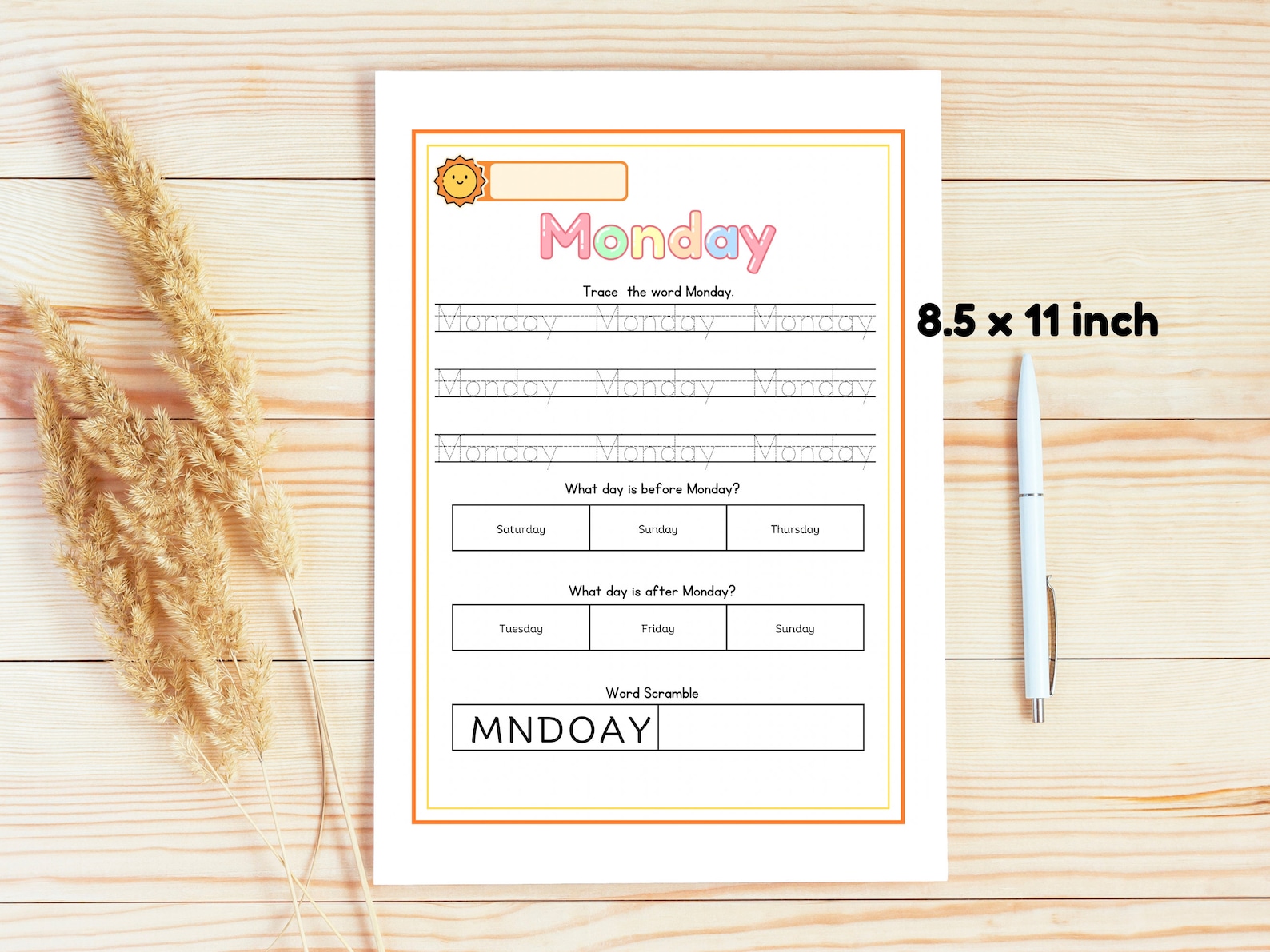 7 Days of the Week Tracing Worksheet Handwriting Practice 7 Days of the ...